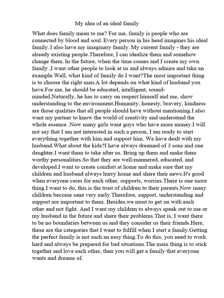 My Idea of An Ideal Family | PDF | Wellness