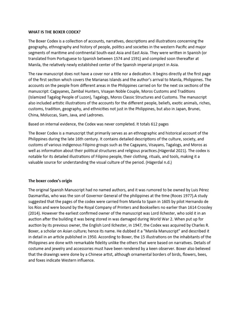 Boxer Codex Summary of Findings | PDF | Philippines | Southeast Asia
