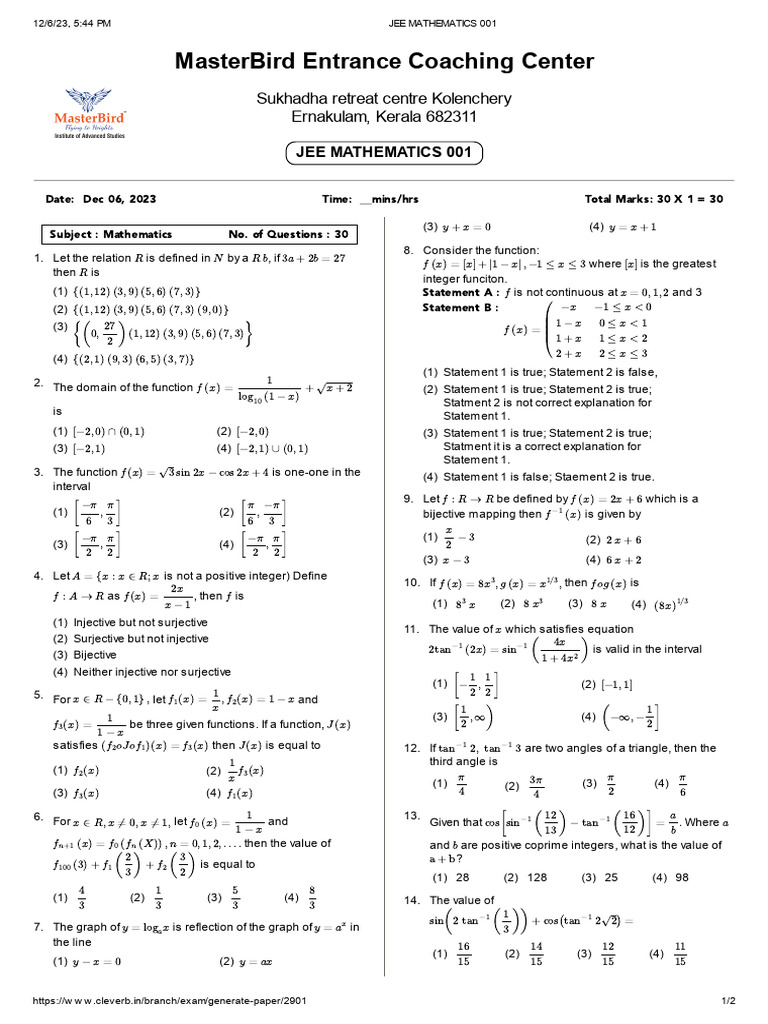 JEE MATHEMATICS Sets Relation and Function | PDF | Mathematics ...