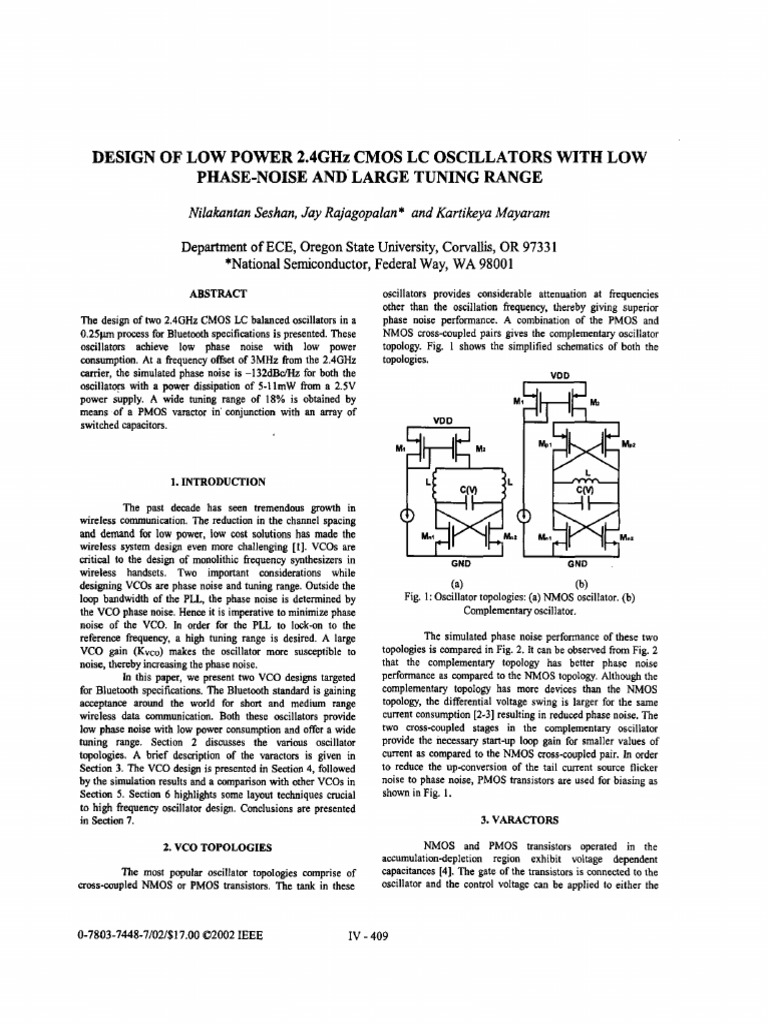 Design of Low Power 24 GHZ Cmos LC Oscillators With Low Phasenoi | PDF