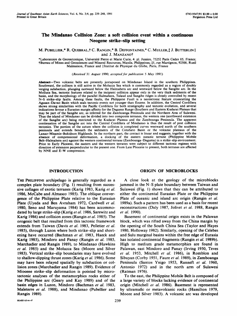The Mindanao Collision Zone A Soft Collision Event Within A Continuous ...