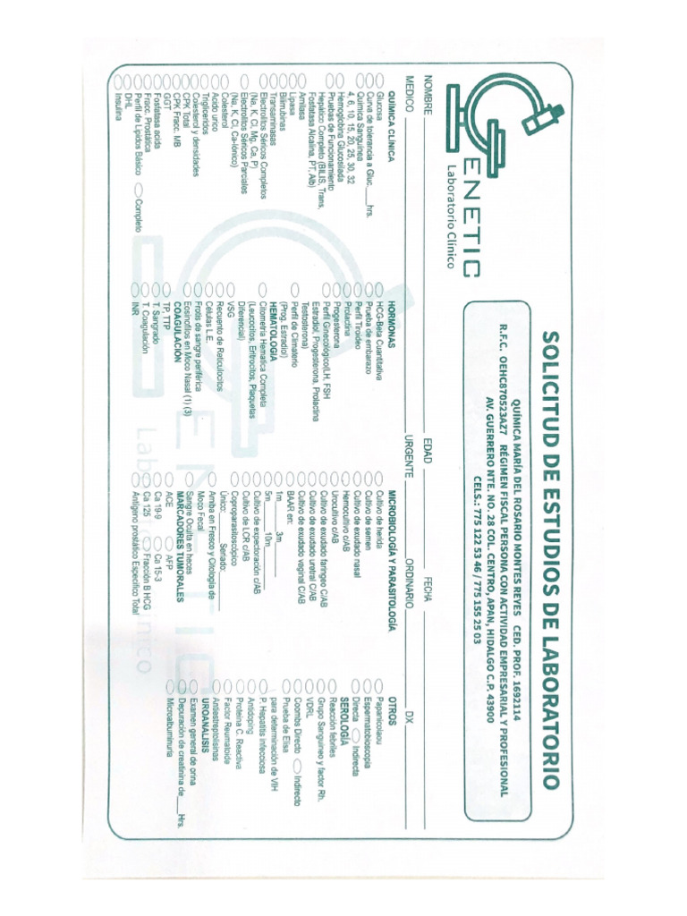 Solicitud de Estudios de Laboratorio | PDF