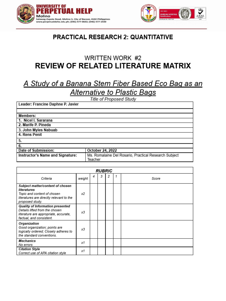 WW2 - RRL Matrix 1 | PDF | Textiles | Banana