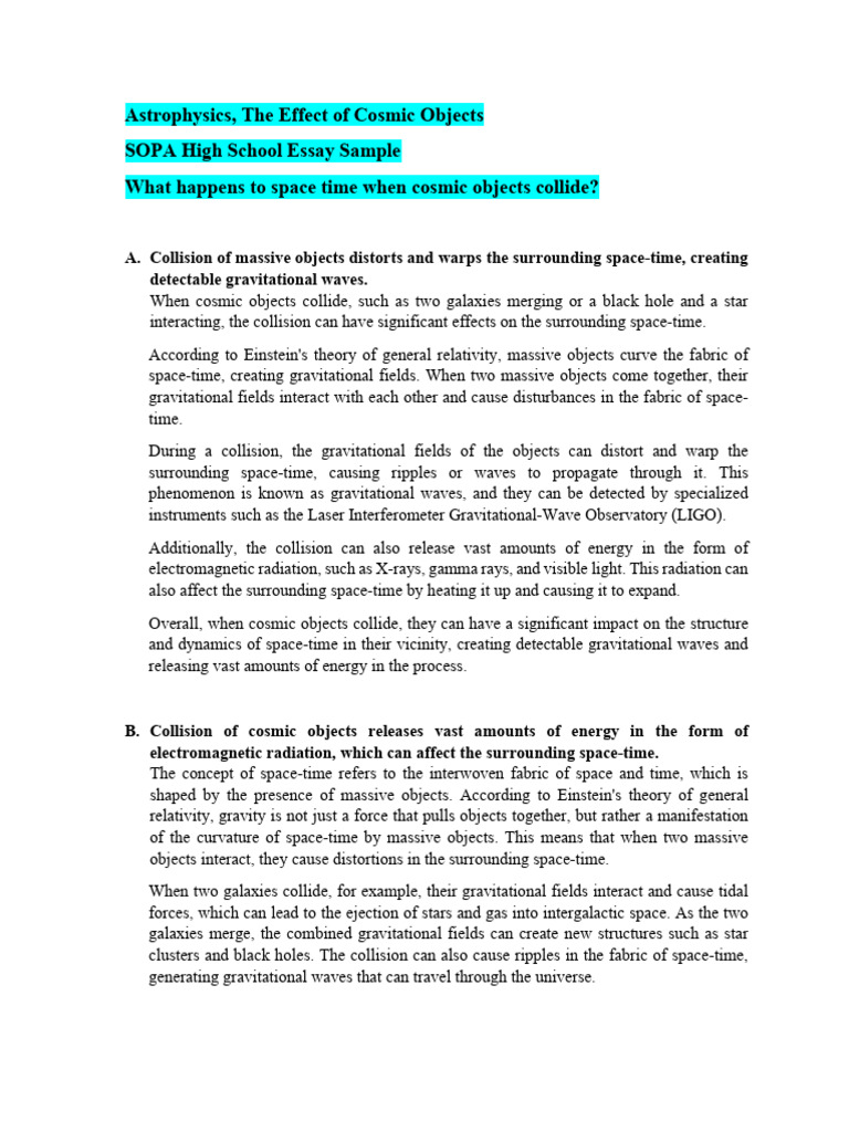 SOPA High School What Happens To Space Time When Cosmic Objects Collide Essay Sample | PDF ...