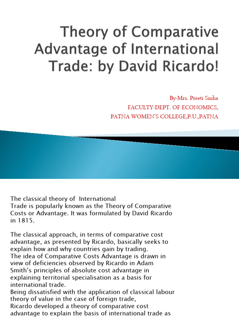 Ricardo's Comparative Advantage Theory | PDF | Business | Finance ...