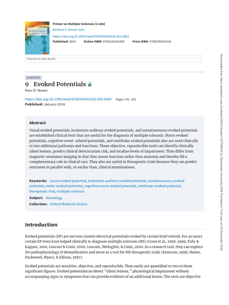 9 Evoked Potentials: Search in This Book | PDF | Event Related ...