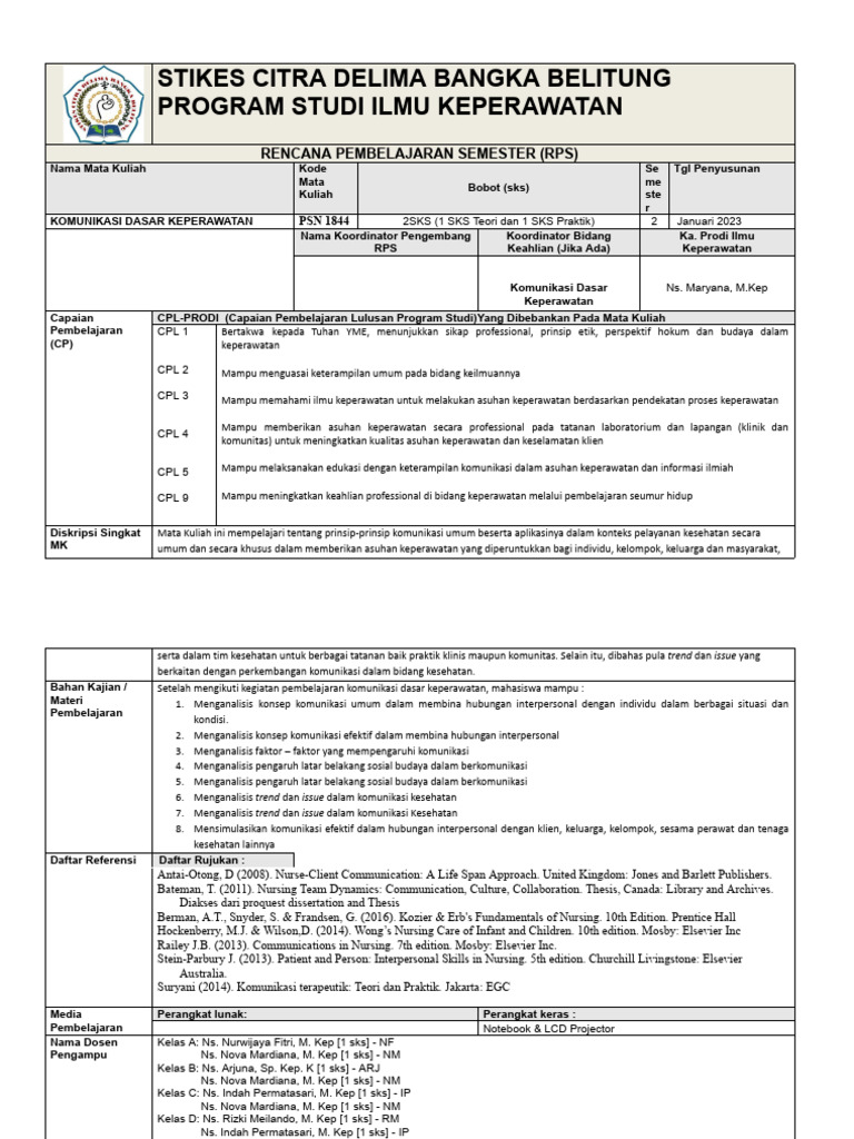 RPS KDK (Komunikasi Dasar Keprawatan) | PDF | Karier & Perkembangan