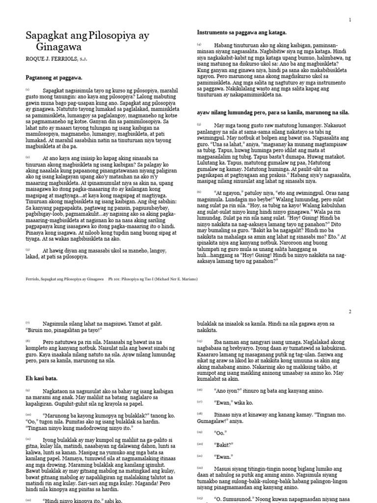 Ferriols Roque J Sapagkat Ang Pilosopiya Ay Ginagawa PR - 1 | PDF