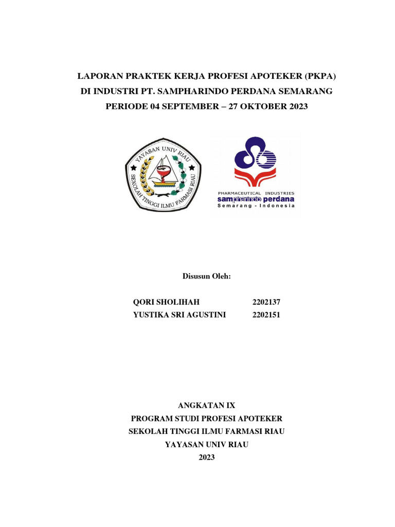 Laporan PKPA di PT. Sampharindo Semarang | PDF | Kesehatan Holistik