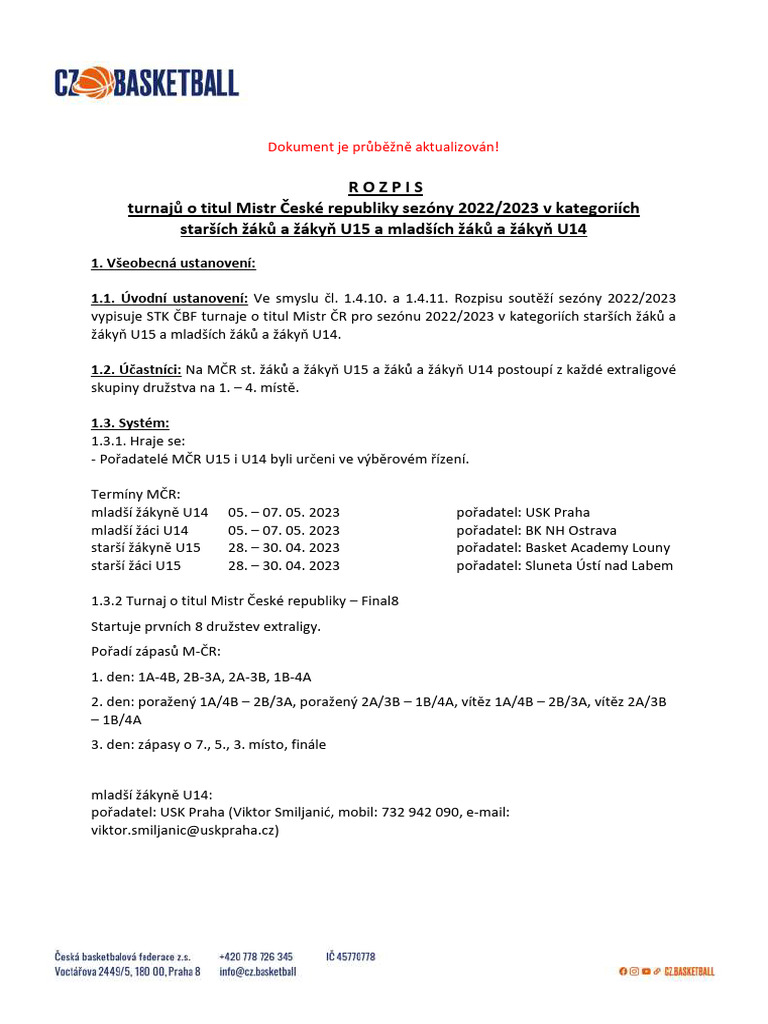 Rozpis MČR U14 - U15 | PDF