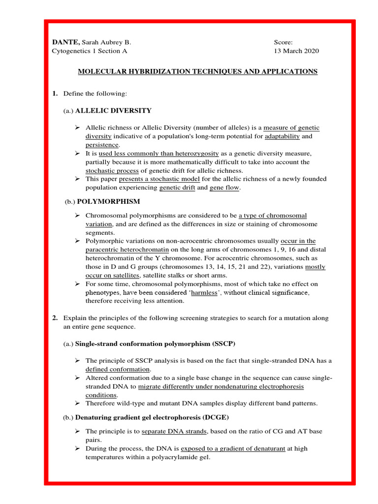 CYTOGENETICS - MOLECULAR HYBRIDIZATION TECHNIQUES AND APPLICATIONS ...