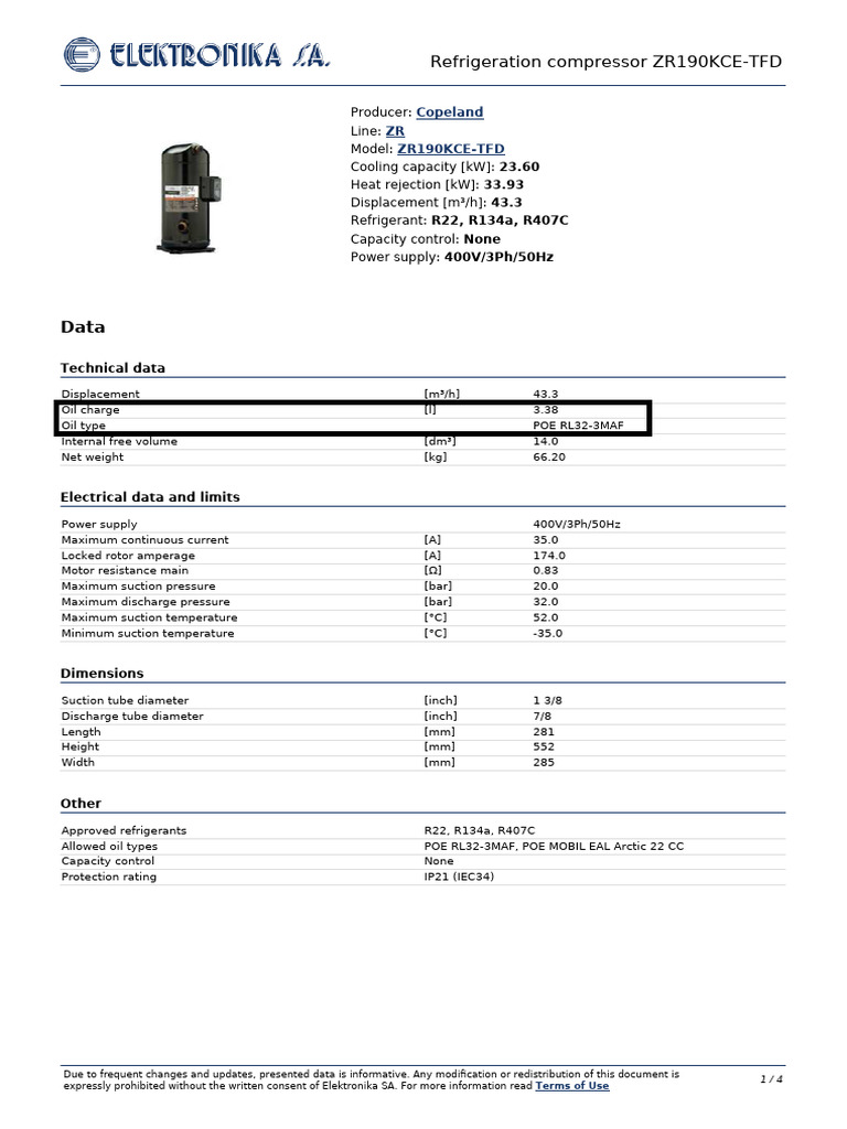 ZR190KCE-TFD Compressor Specifications | PDF | Chemical Engineering ...