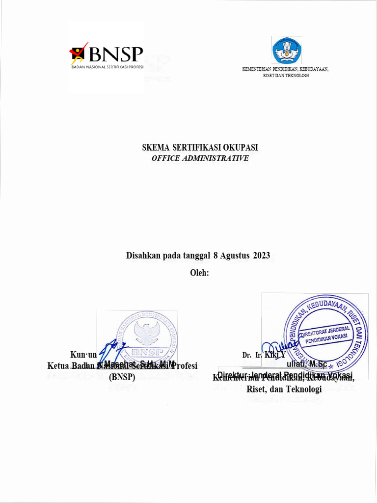 Skema Sertifikasi Okupasi Administratif | PDF | Karier & Perkembangan ...