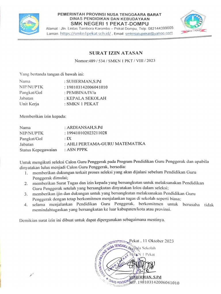 Surat Ijin Atasan | PDF