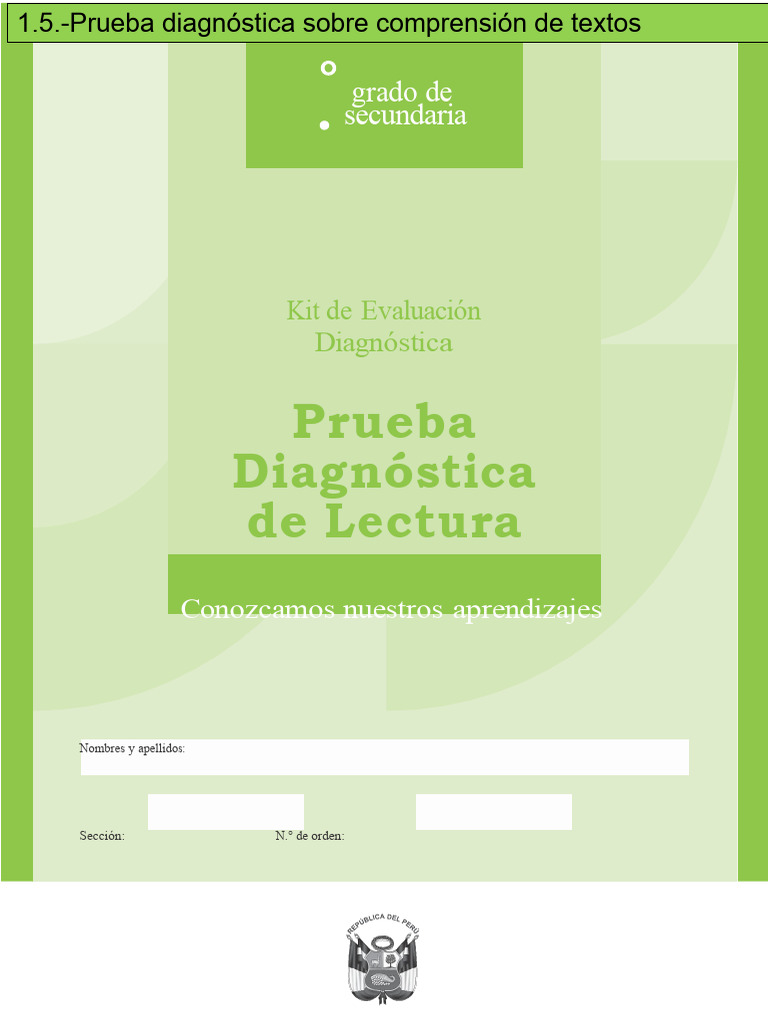 Prueba diagnóstica de Lectura 1.° grado de secundaria kit de evaluación de diagnóstico | PDF