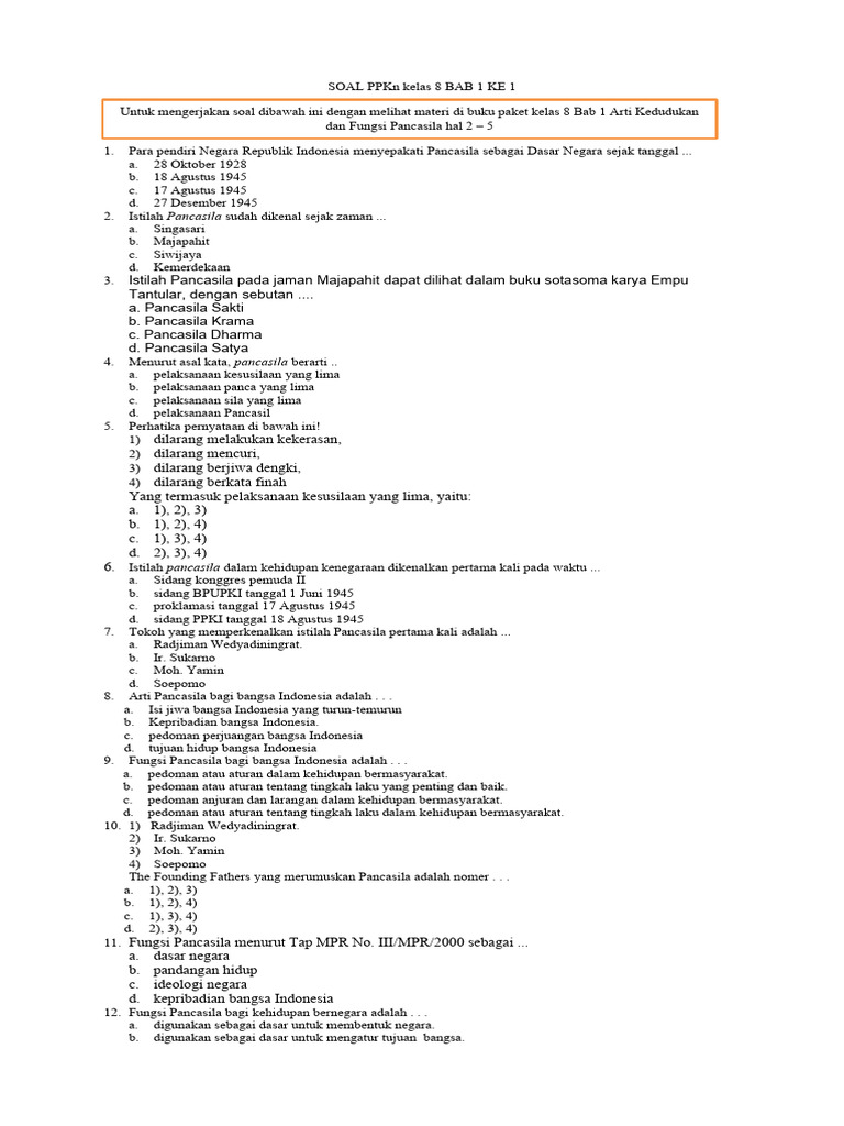 Soal PPKn Kelas 8: Pancasila dan Fungsi | PDF | Politik