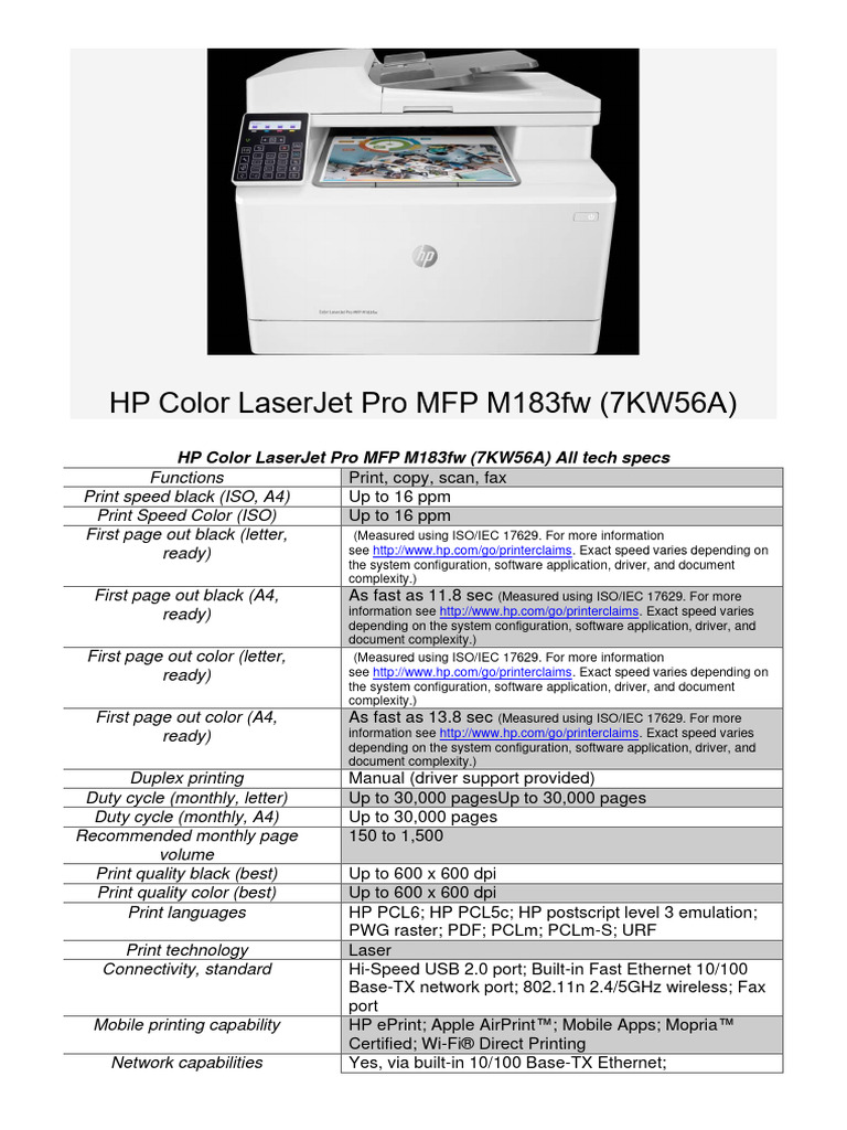 HP Color LaserJet Pro MFP M183fw | PDF