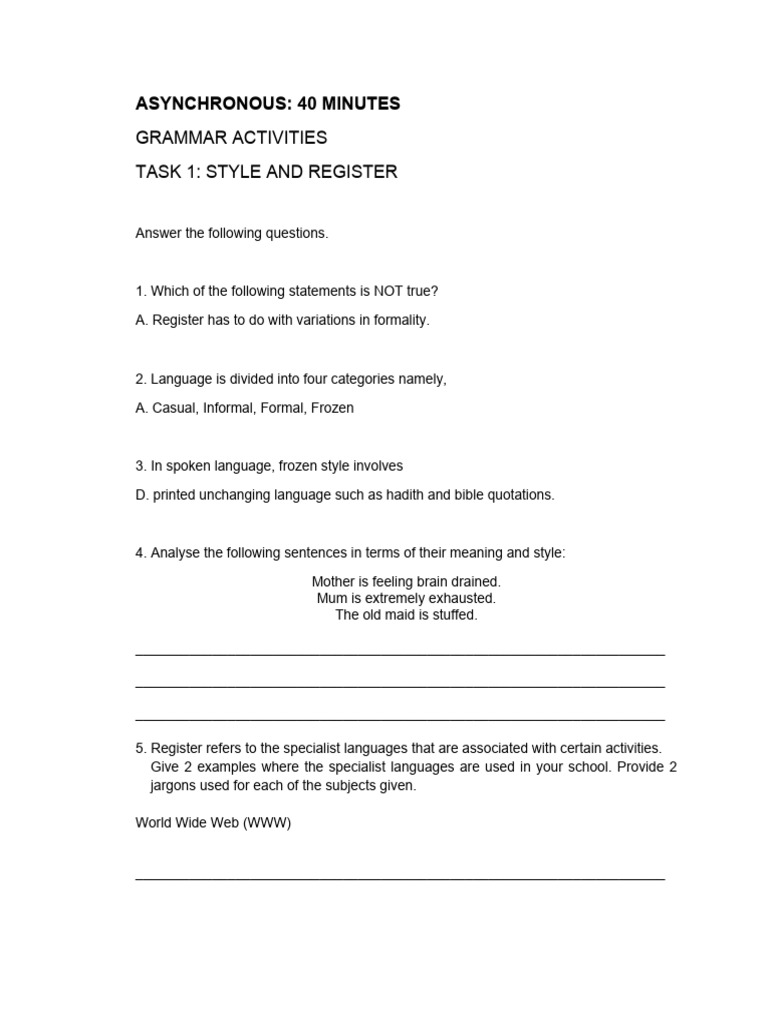 Asynchronous - Grammar - Task 3 - Style and Register | PDF