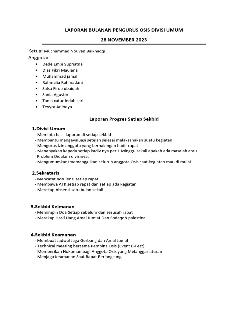 Laporan Divisi Umum | PDF