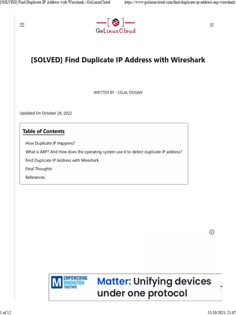 Find Duplicate Ip With Wireshark | PDF