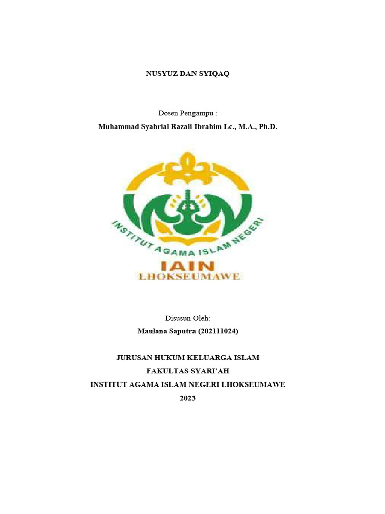 Nusyuz Dan Syiqaq | PDF | Filsafat | Hukum