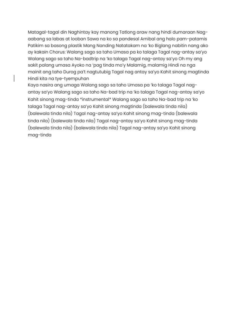 Walang Sago Sa Taho Lyrics | PDF Walang Sago Sa Taho Lyrics | PDF
