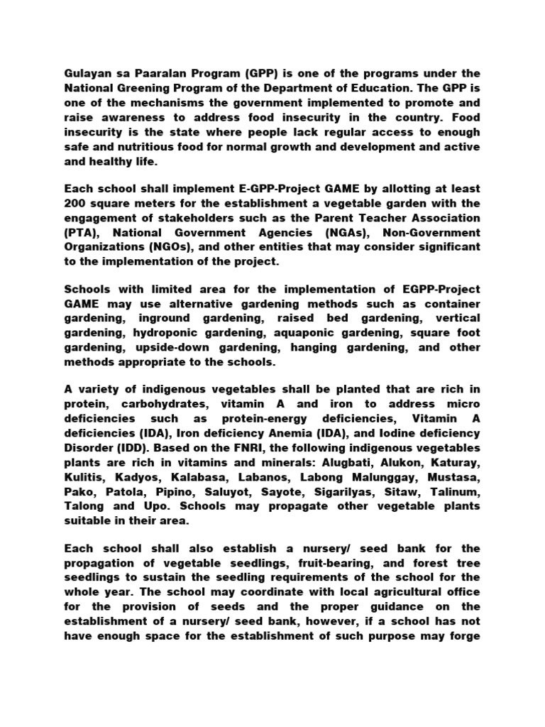 Gulayan Sa Paaralan Program | PDF