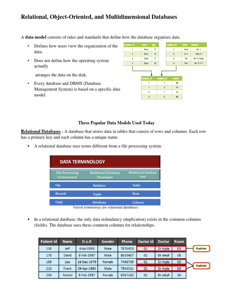 Information Technology Relational Object Oriented And Multidimensional Databases Complete