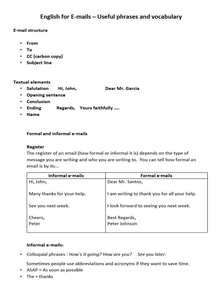 Essential Email Phrases and Vocabulary | PDF | Language Arts & Discipline