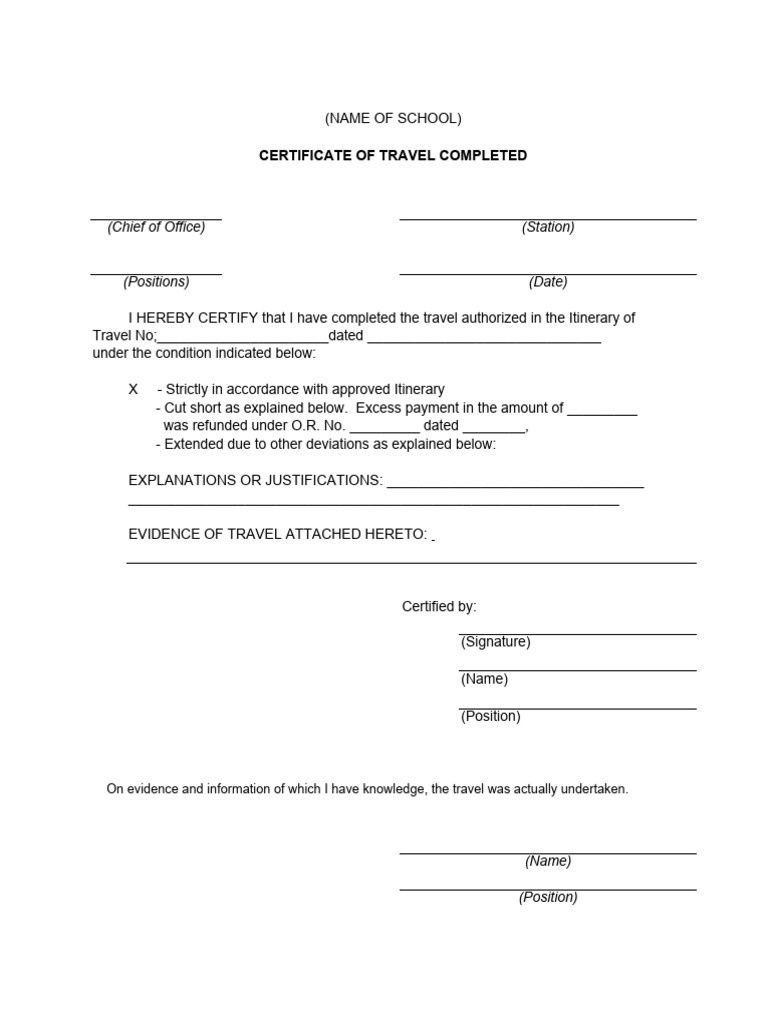 FORMS - Certificate of Travel Completed | PDF