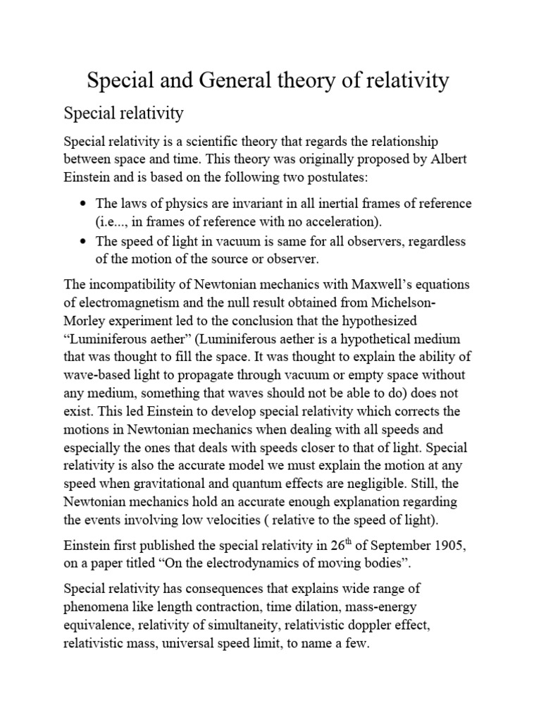 Special and General Theory of Relativity | PDF | Special Relativity ...