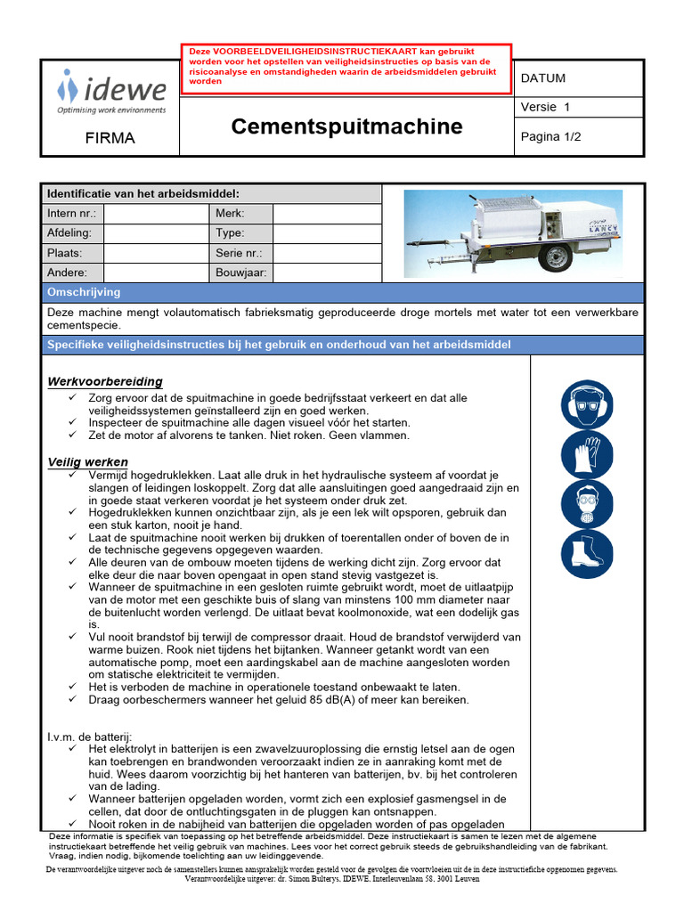 Instructiekaart Cementspuitmachine | PDF