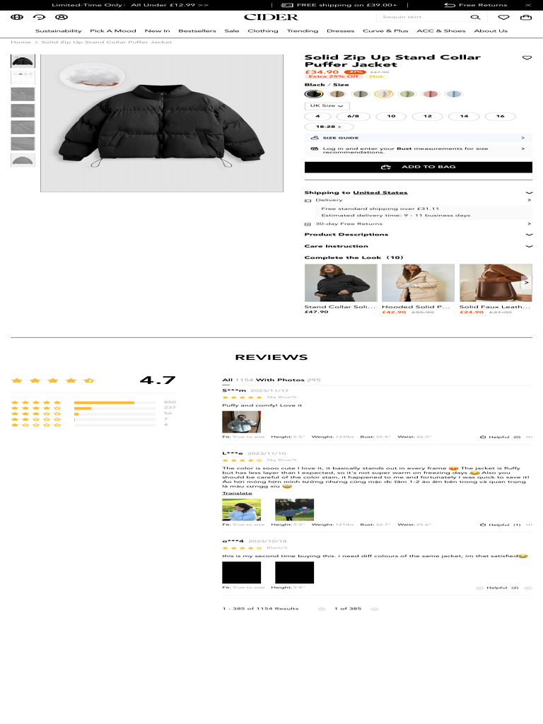 Solid Zip Up Stand Collar Puffer Jacket - Cider | PDF