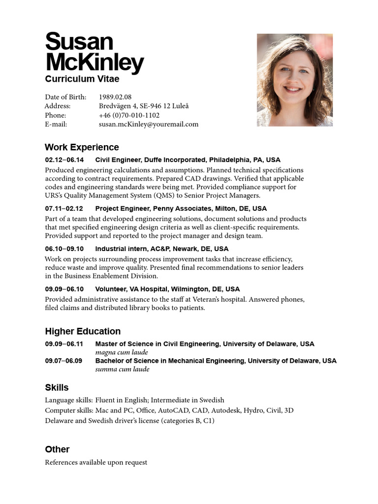 Engineer example-CV2 | PDF