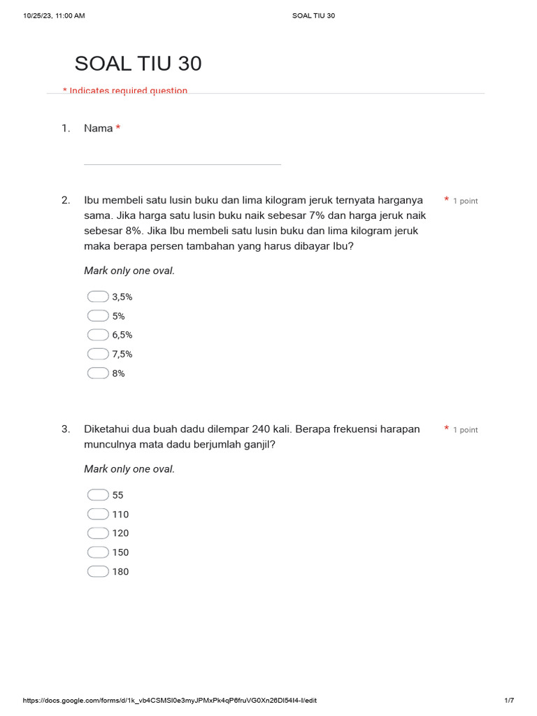 SOAL TIU 30 - Google Forms | PDF