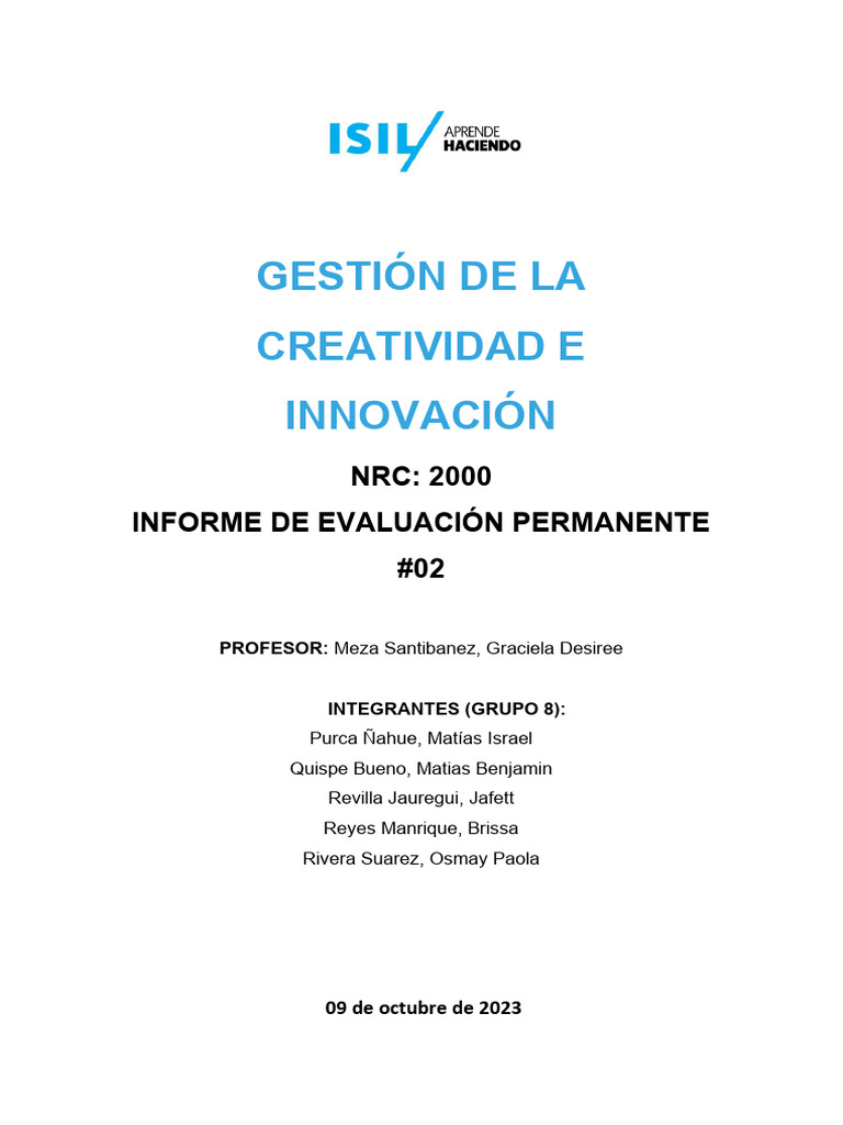 EP2 - Producto A Innovar - Grupo 8 - NRC 2000 - Gestión de La Creatividad e Innovación | PDF