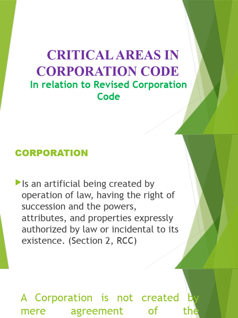 Critical Areas in Corporation Code | PDF | Dividend | Stocks