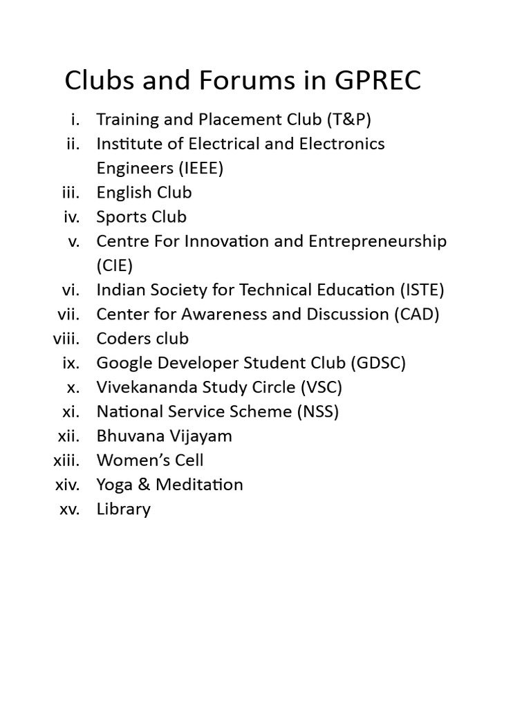 Clubs and Forums at GPREC Overview | PDF | Career & Growth | Business