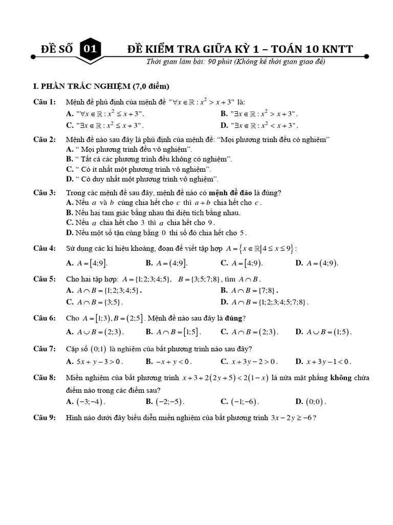 10 de Kiem Tra Cuoi Hoc Ky 1 Mon Toan 10 Ket Noi Tri Thuc Voi Cuoc Song Co Dap An | PDF