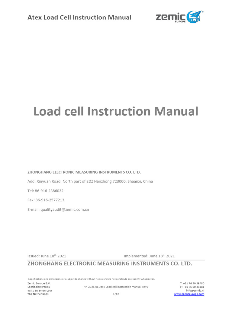 Atex Loadcell Instruction | PDF