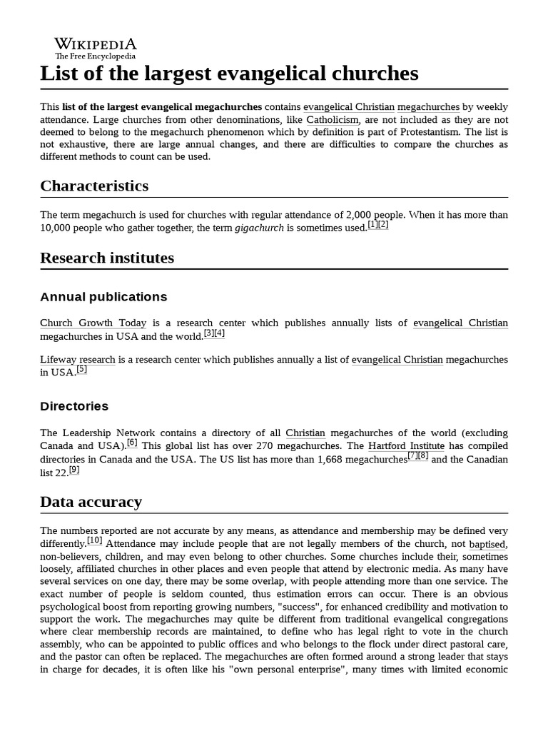List of The Largest Evangelical Churches | PDF | Christian Theological ...