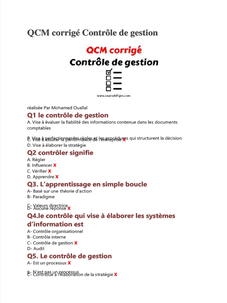 PDF QCM Corrige Controle de Gestion - Compress | PDF