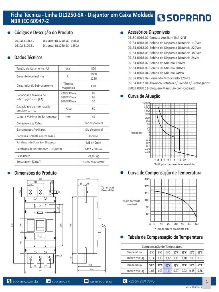 Ficha Tecnica - Disjuntor Caixa Moldada dl1250 SX | PDF