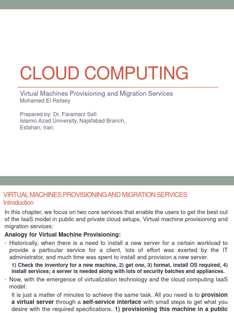 Cloud Computing: Virtual Machines Provisioning and Migration Services | PDF