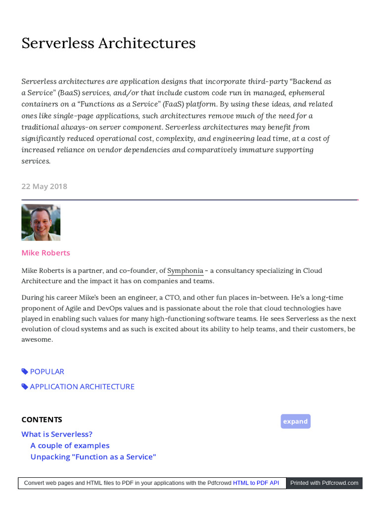 Serverless Architectures: Mike Roberts | PDF | Cloud Computing | Networking