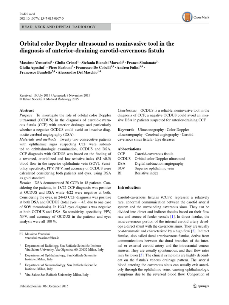 Orbital Doppler Ultrasound for CCF Diagnosis | PDF