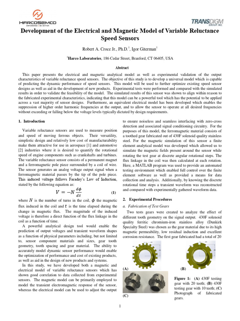 Variable Reluctance Speed Sensor Model | PDF | Inductor | Inductance