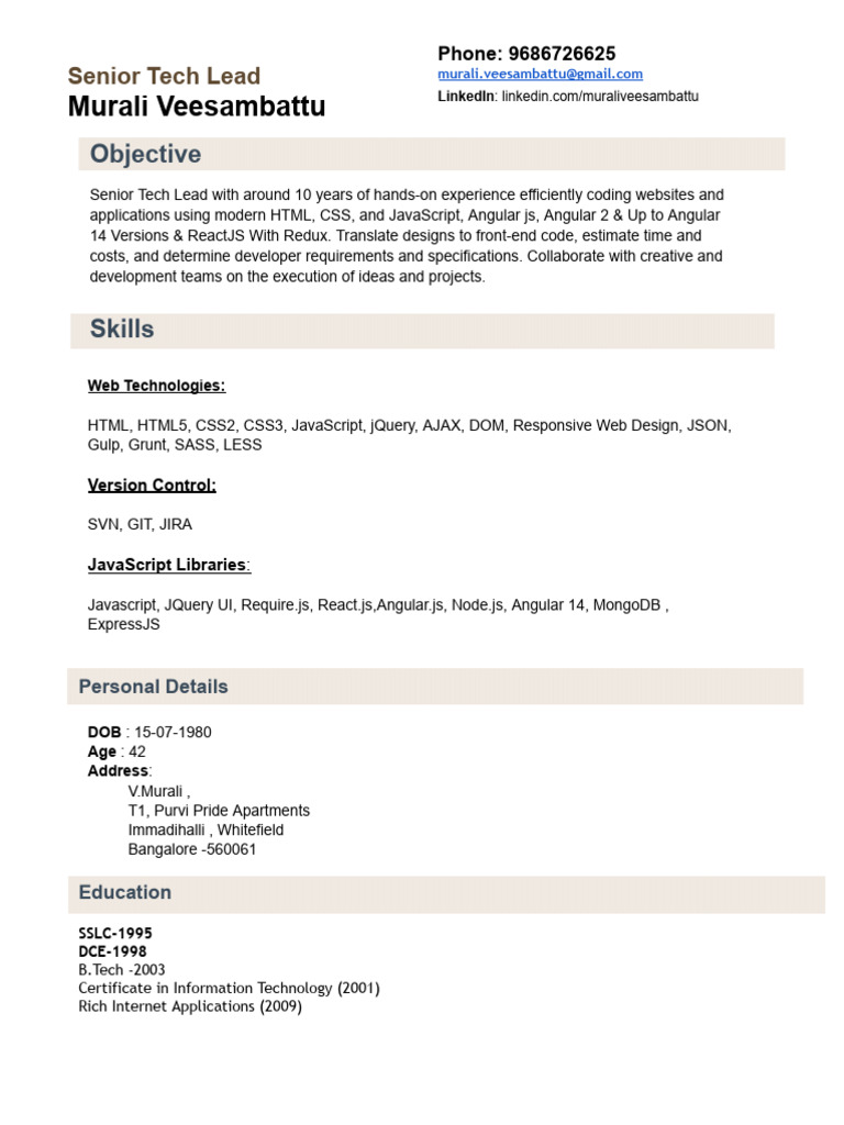 Resume Murali Aug 22 | PDF