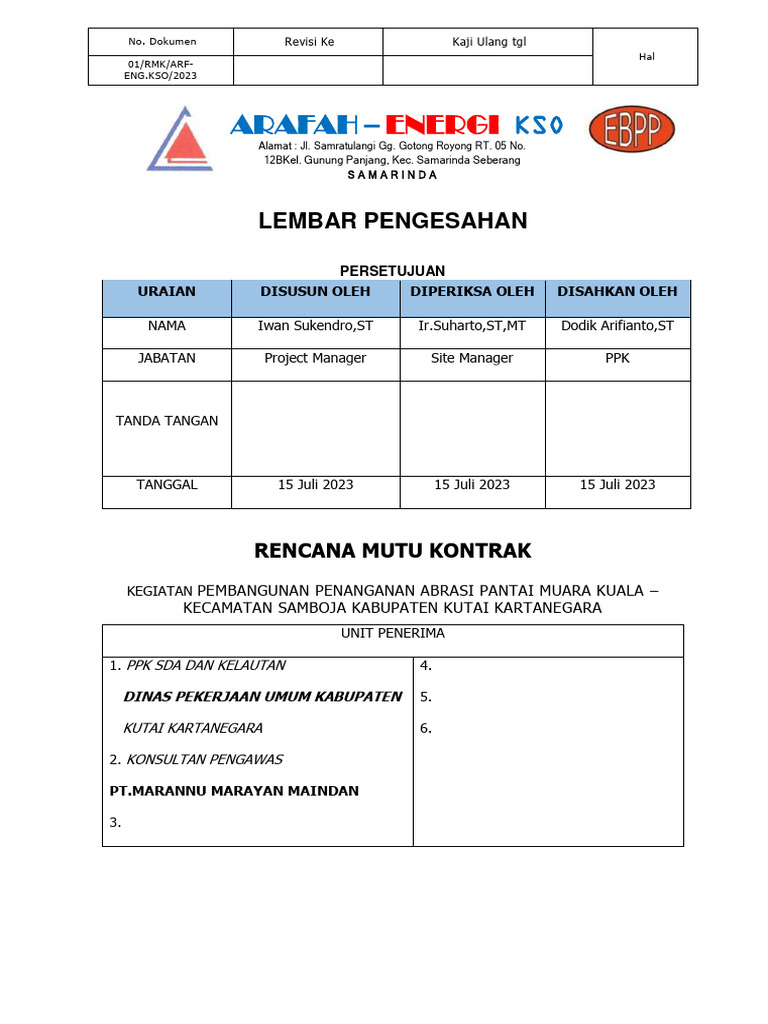 Rencana Mutu Kontrak | PDF