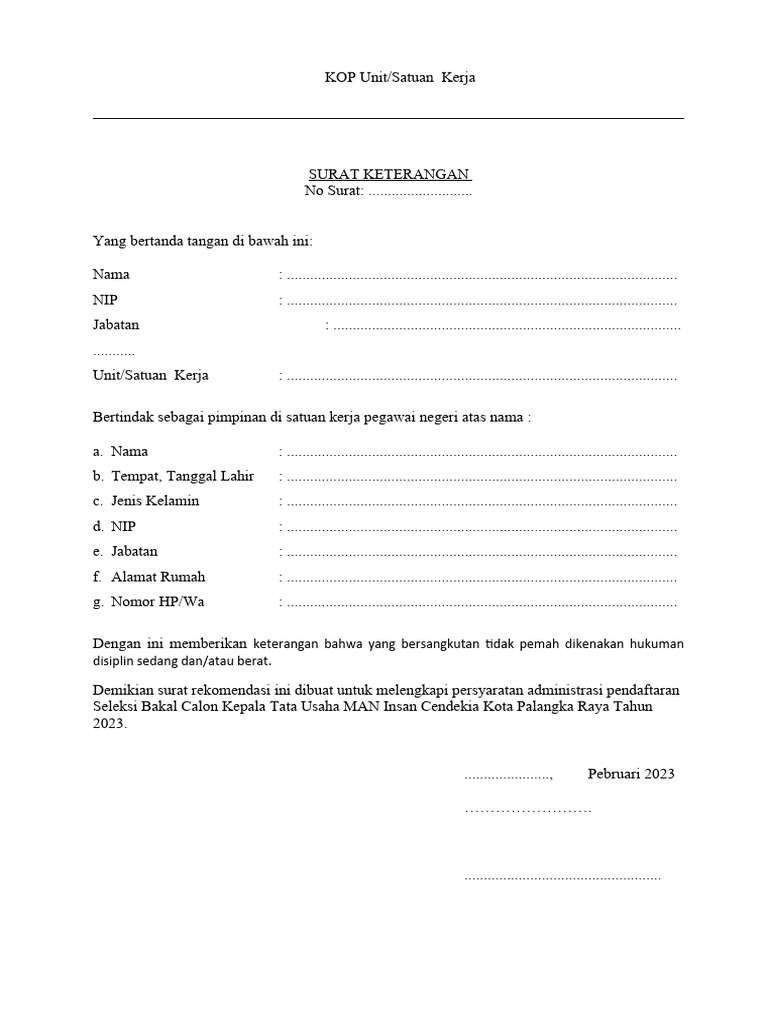 Surat Keterangan Sanksi Disiplin Kerja | PDF